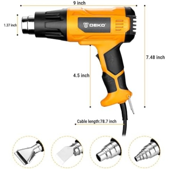 DEKOPRO Heat Gun, 1500W Hot Air Gun Kit with Variable Temperature ...