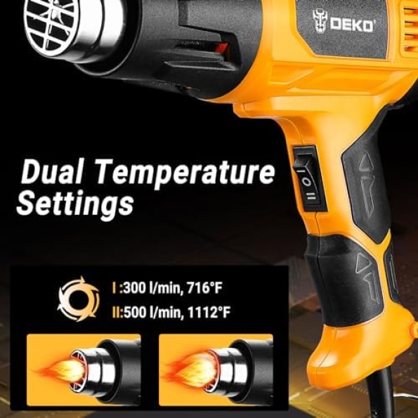 DEKOPRO Heat Gun, 1500W Hot Air Gun Kit with Variable Temperature ...